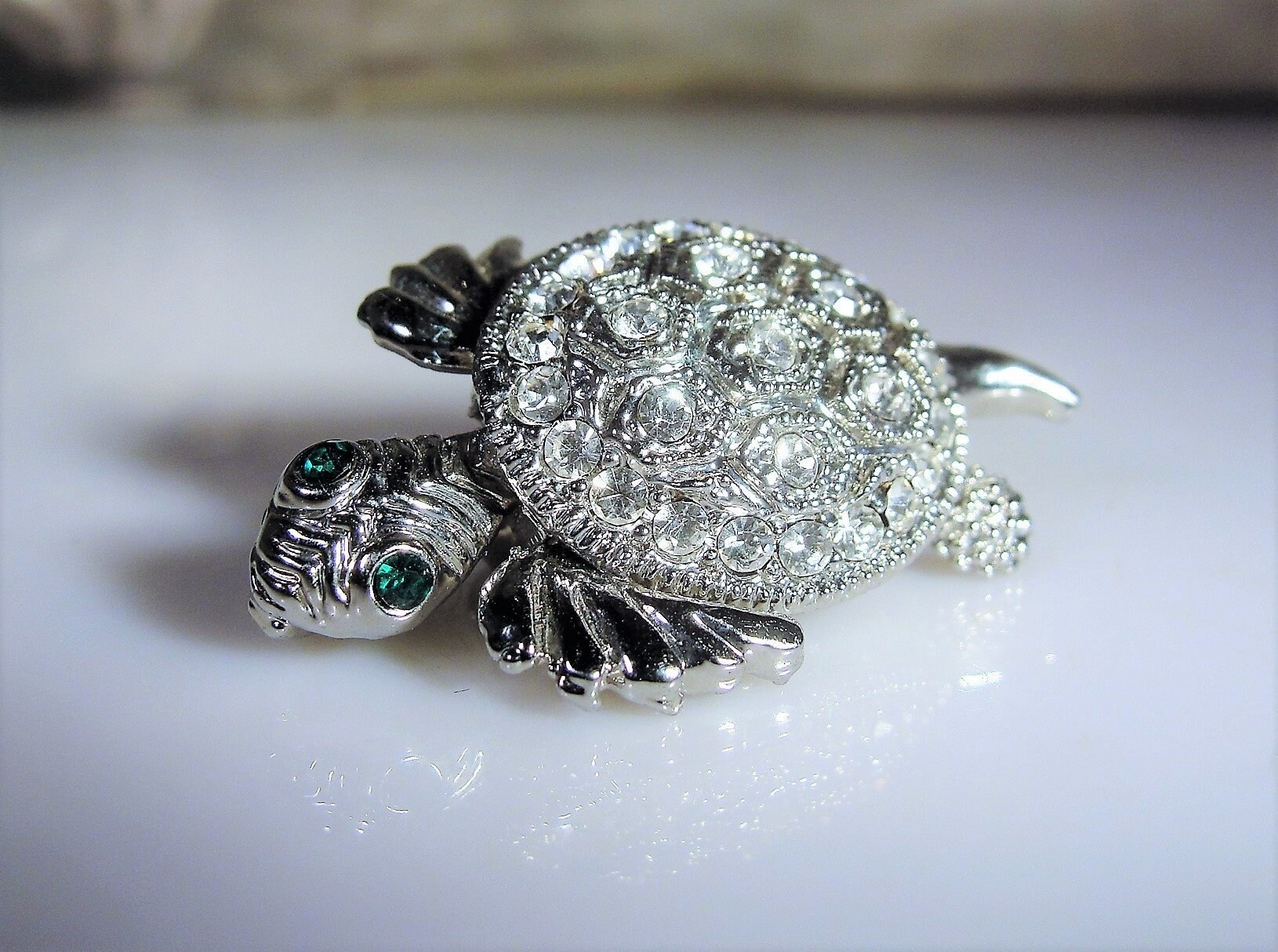 Convertible Turtle Brooch, Vintage Art Deco Style Rhinestone ...