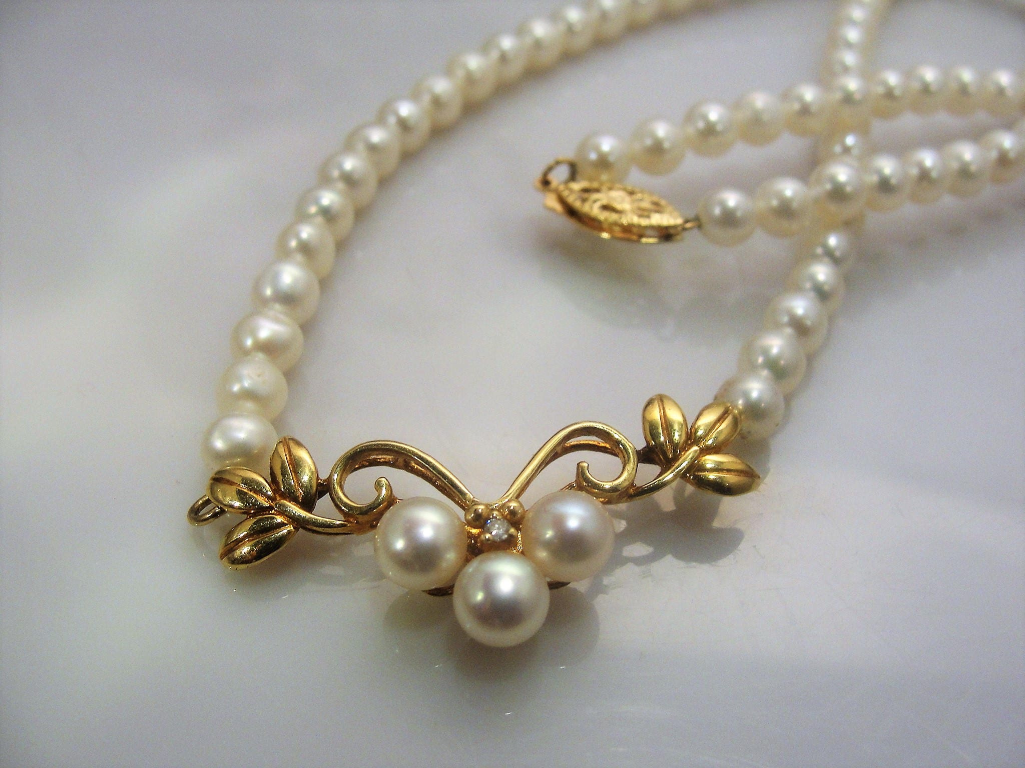 Pearl Necklace, Bridal Necklace, Strand of Salt Water Cultured Pearls ...