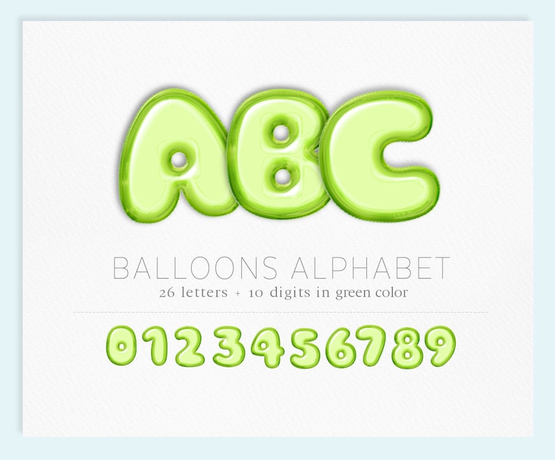 Alphabet Balloons / Green Balloons Letters Numbers / Balloon Font ...
