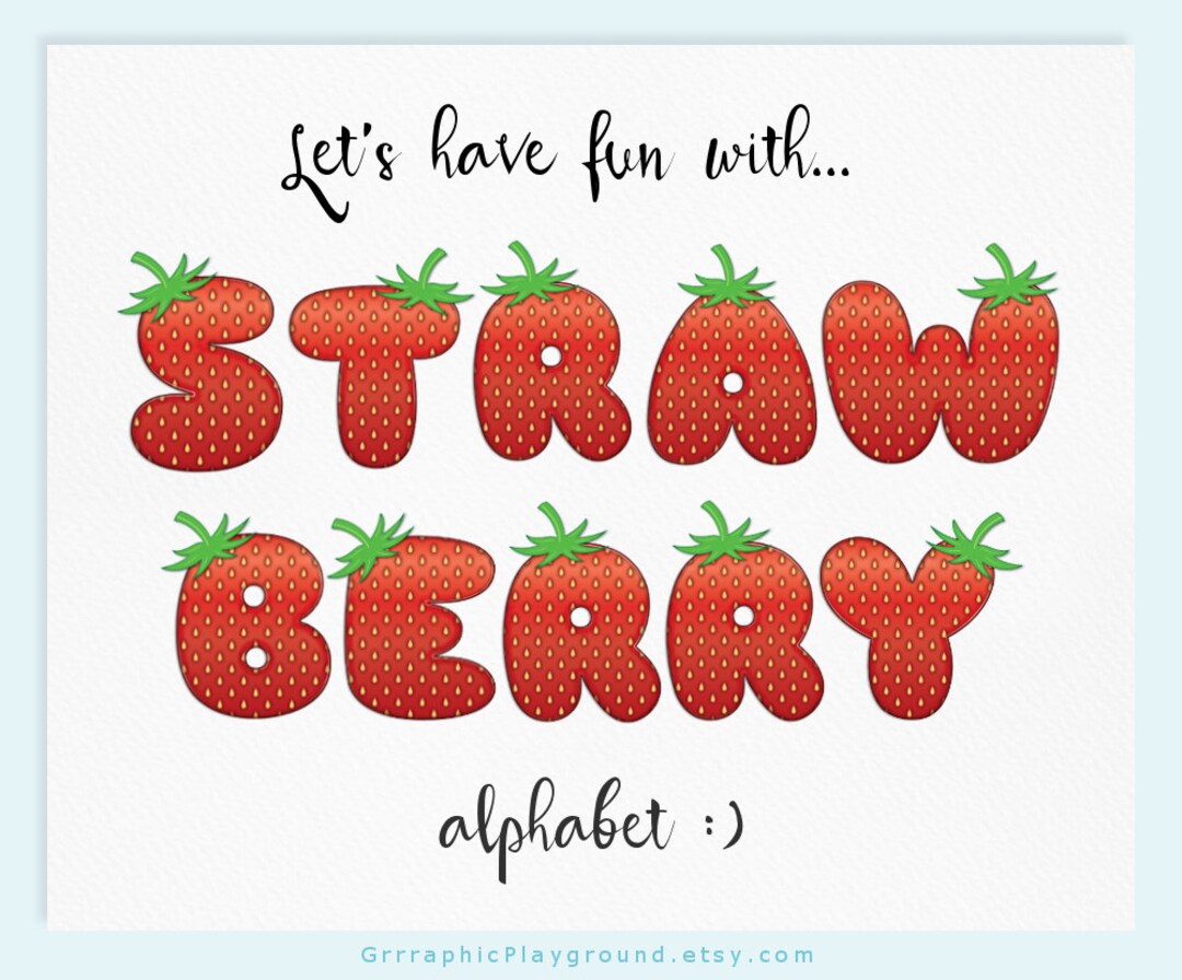 Strawaberry Digital Alphabet / Clip Art Letters Numbers / Strawberry ...