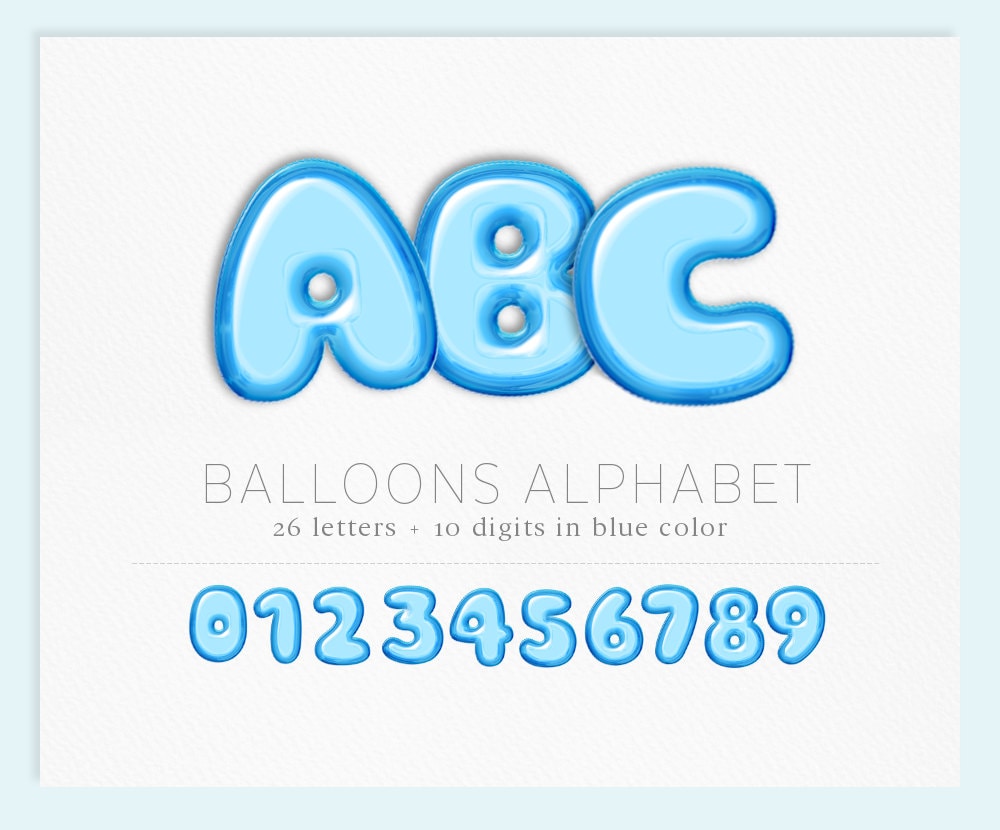 Alphabet Balloons / Blue Balloons Letters Numbers / Balloon Font ...