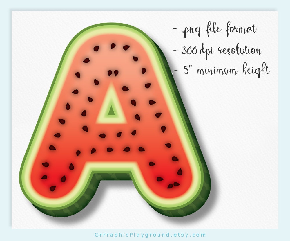 Watermelon Digital Alphabet Clip Art Letters Numbers Watermelon