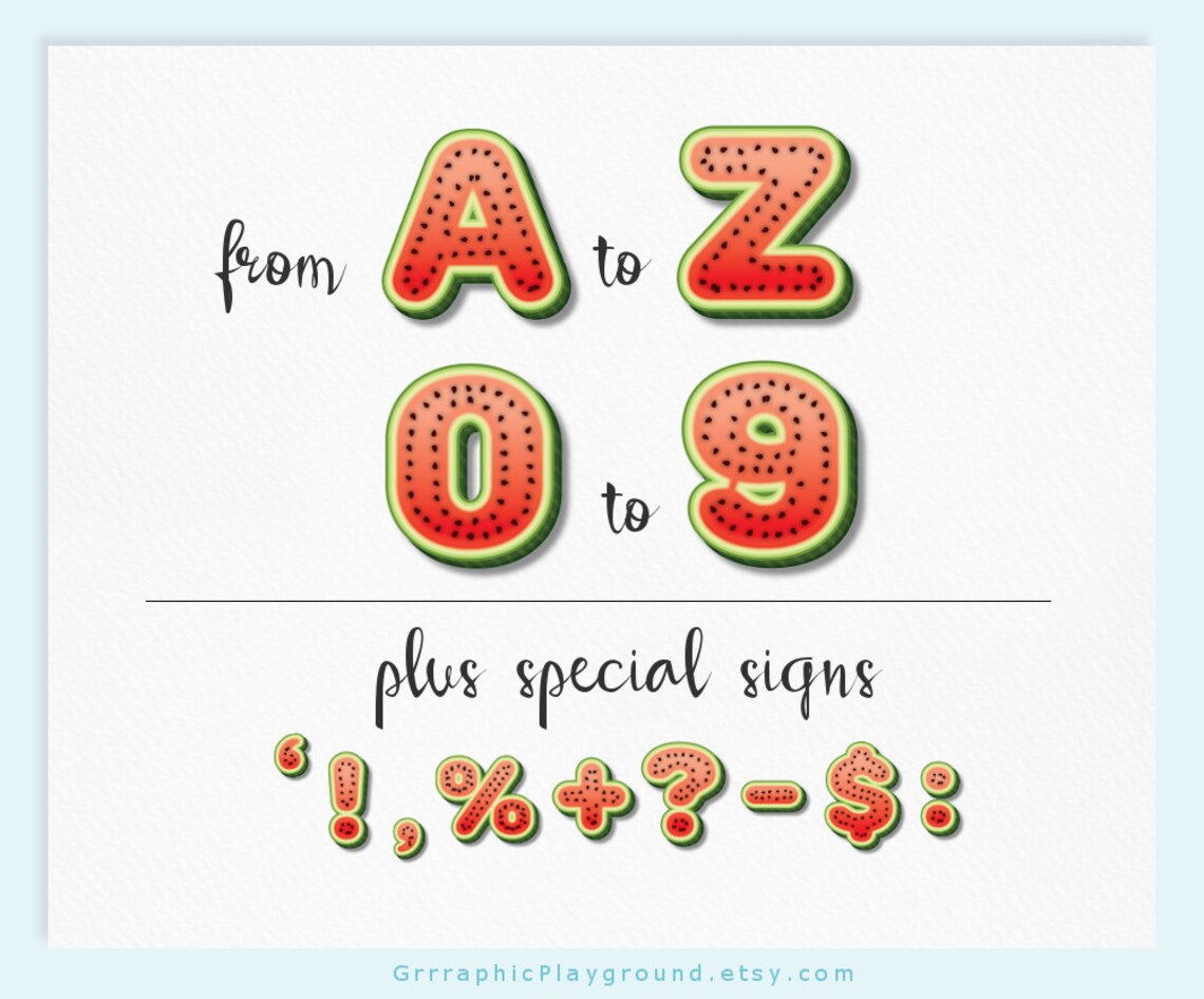 Watermelon Digital Alphabet / Clip Art Letters Numbers / Watermelon ...
