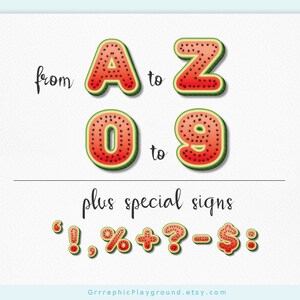 Watermelon Digital Alphabet / Clip Art Letters Numbers / Watermelon ...
