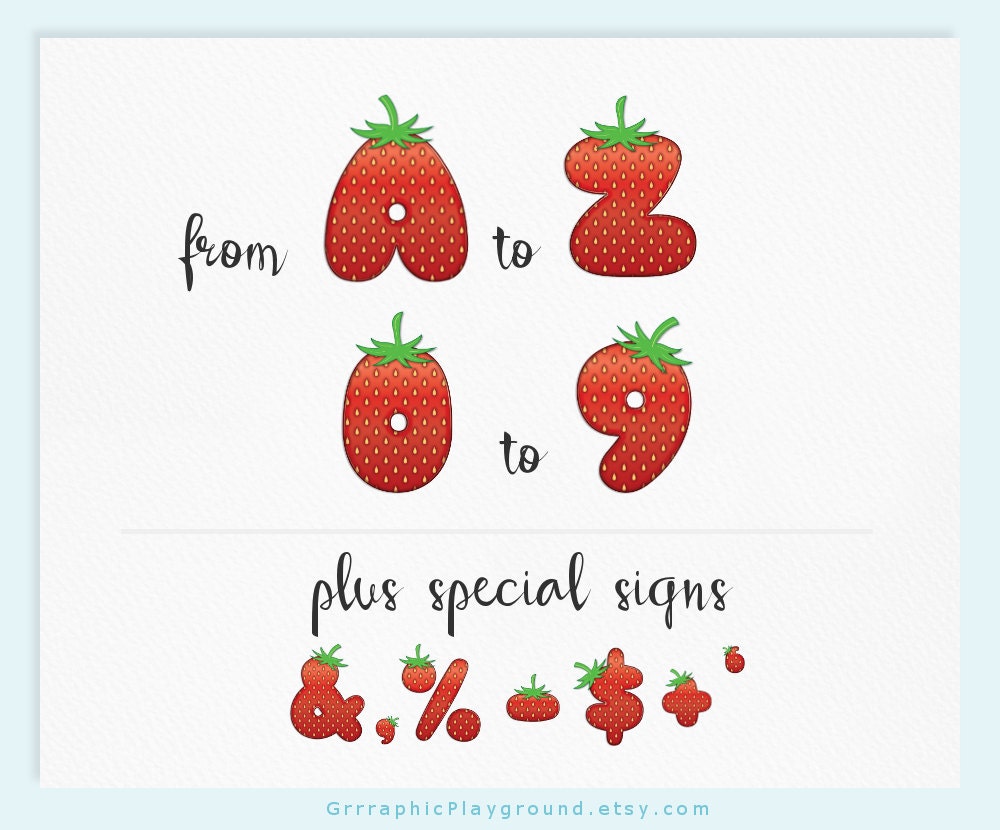 Strawaberry Digital Alphabet / Clip Art Letters Numbers / Strawberry ...