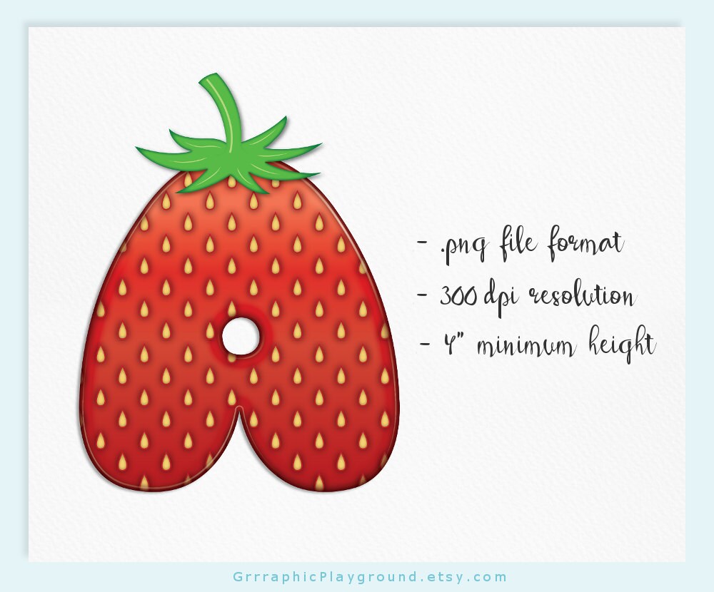 Strawaberry Digital Alphabet / Clip Art Letters Numbers / Strawberry ...