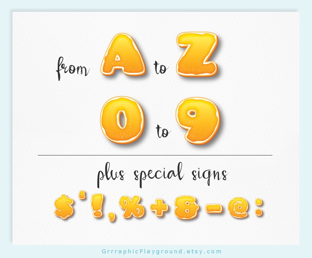Orange Digital Alphabet / Clip Art Letters Numbers / Orange Digital ...