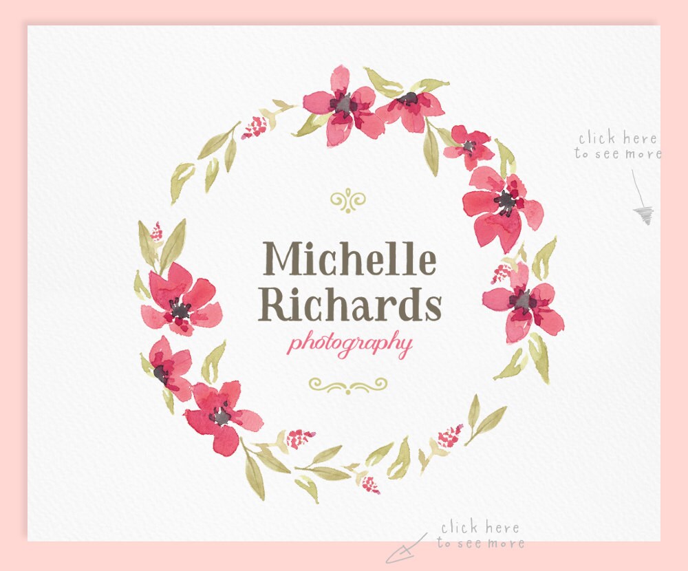 Wreath Logo Design / Premade Logo Design / Watercolor Logo ...
