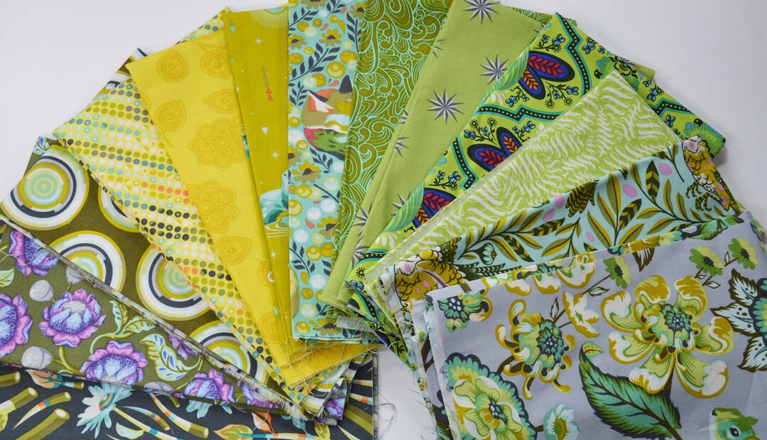 13 OOP Tula Pink Green and Yellow Fat Quarters Including Quills Hard to ...
