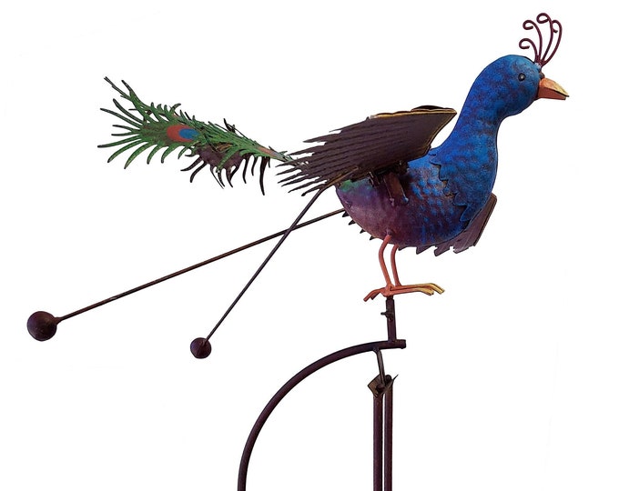 Rustic Peacock Balancing Kinetic Rocker Garden Stake Metal Wind ...