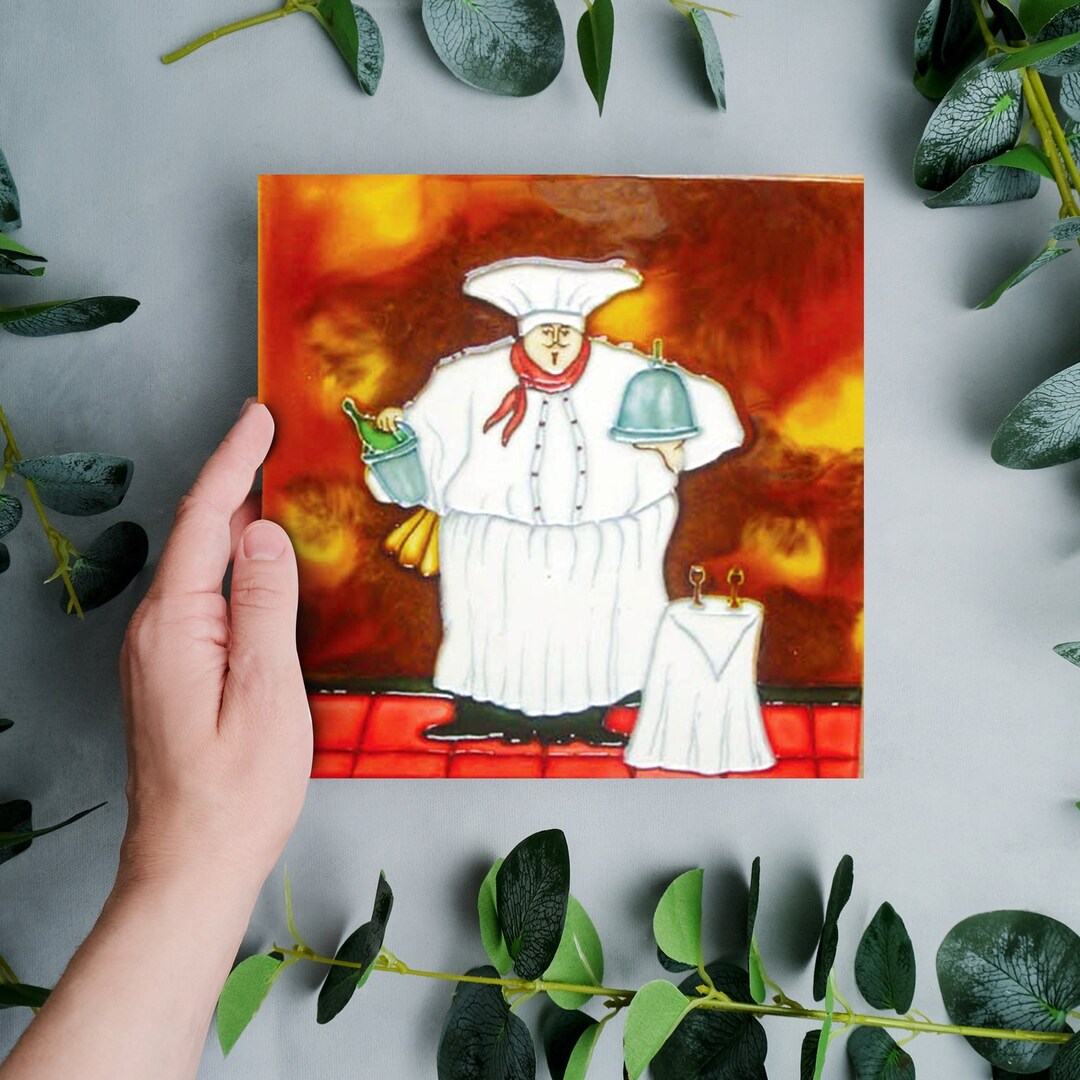 8x8 Hand Painted Chef Art Tiles Decorative Trivet Hot Plate, Wall Art ...