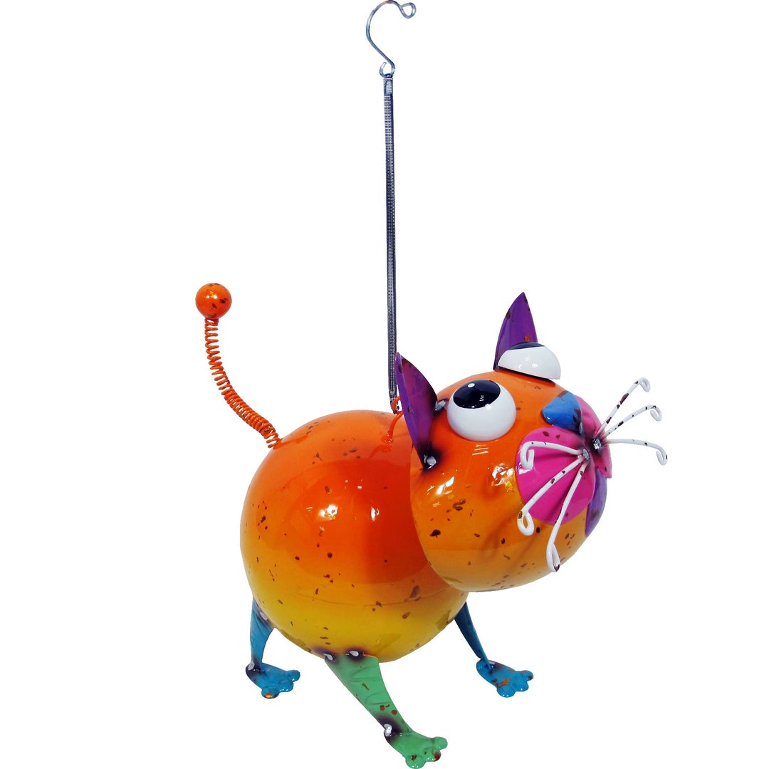 Swinging Bouncing Cat Statue, Metal Hanging Animal Sculpture Ornament ...