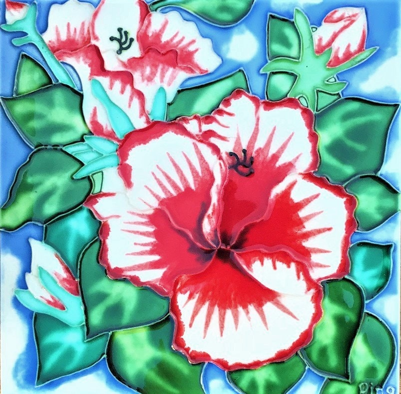 Hand Painted Decorative Flower Tiles | Etsy