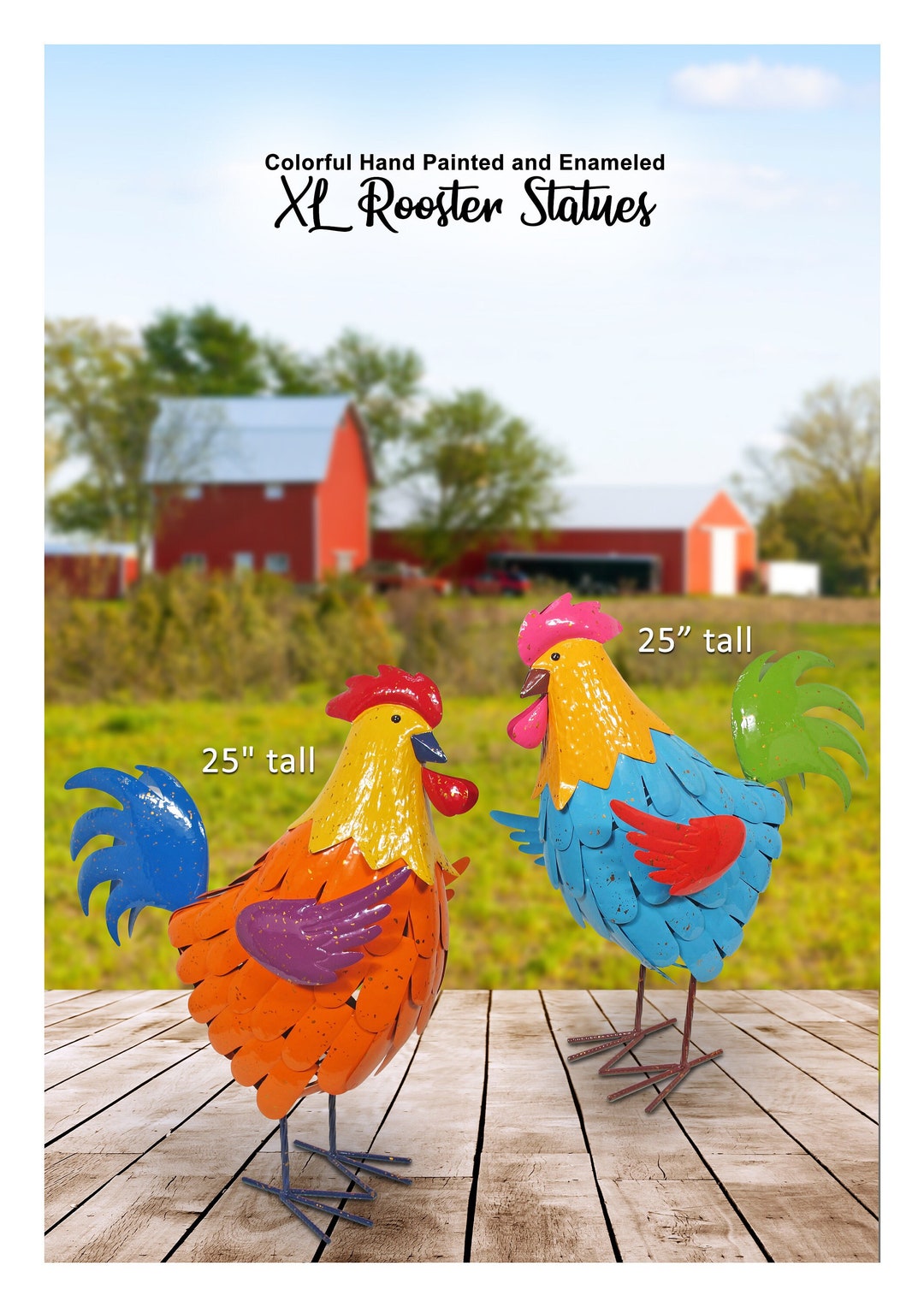 Giant Colorful Metal Rooster Statue Outdoor Farmhouse Patio Decoration ...