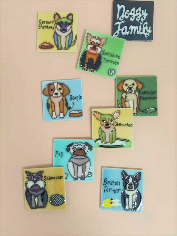 Dogs 3x3 Hand Painted Ceramic Refrigerator Magnet | Etsy