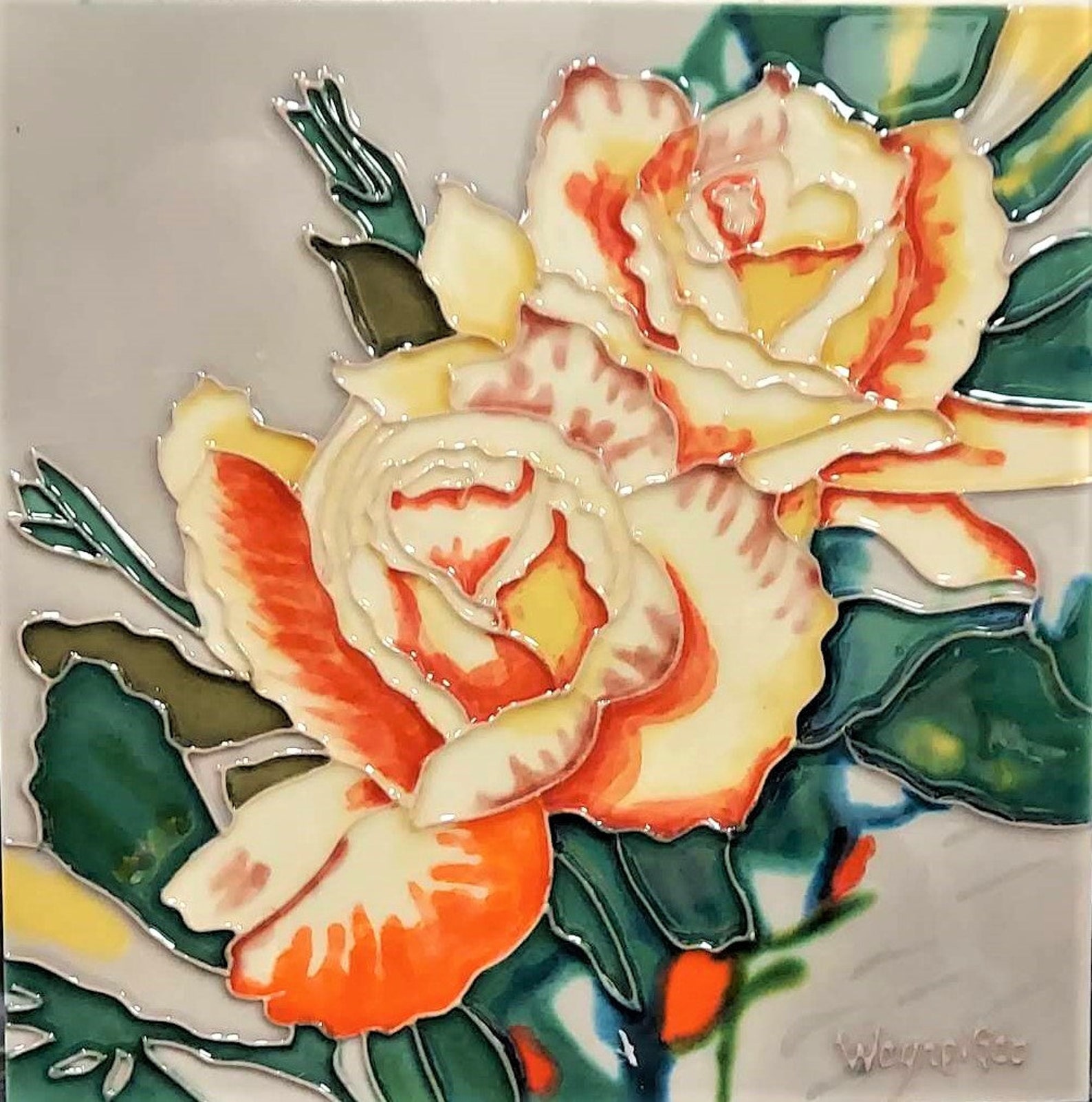 Hand Painted Decorative Flower Tiles - Etsy