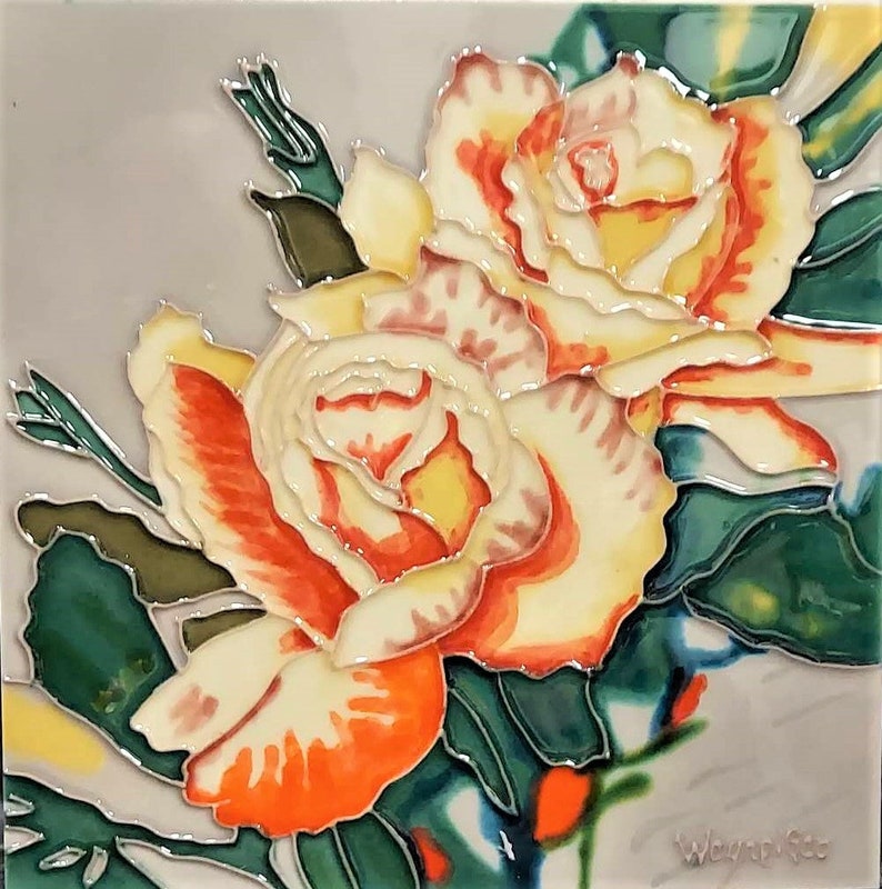 Hand Painted Decorative Flower Tiles - Etsy