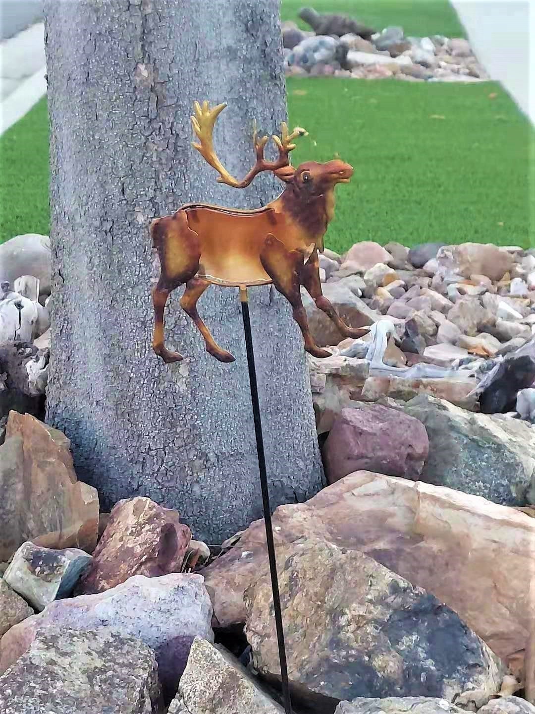 Glass and Metal Moose Garden Stake for Pathway Accent Ornament of Lawn ...