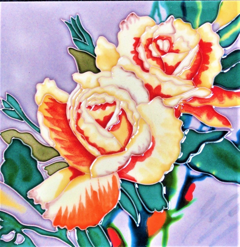 Hand Painted Decorative Flower Tiles | Etsy