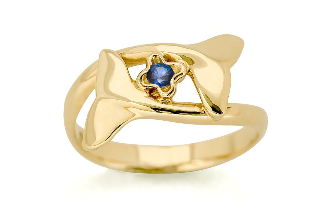 Sapphire Whale Tail Ring 050 Whale Ring Whale Jewelry - Etsy