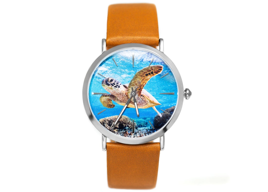 Sea Turtle Ocean Watch (leather Strap)- Sea Turtle Watch, Ocean Watch ...