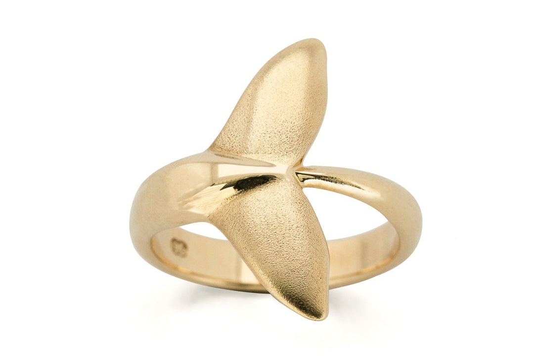 Gold Whale Tail Ring 003 Free Custom Sizing Ocean Jewelry - Etsy