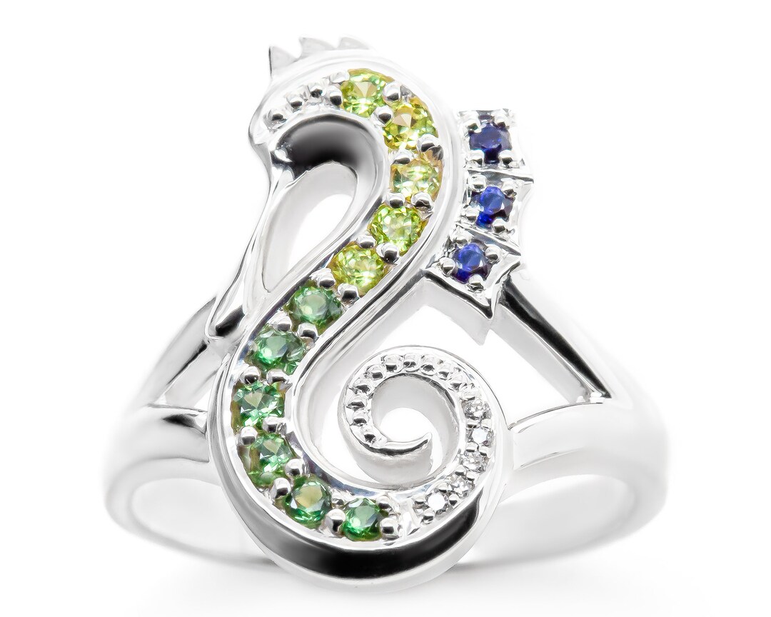 Seahorse Sapphire Ring #085- Ocean Ring, Sea Life Ring, Marine Animal ...