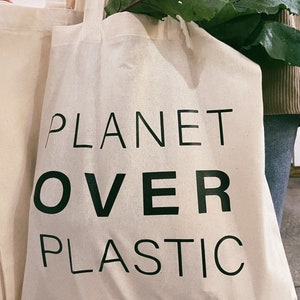 Planet Over Plastic Tote Bag, Green Bag, Save the Planet, Cotton Tote Bag, Reusable Market Bag ...