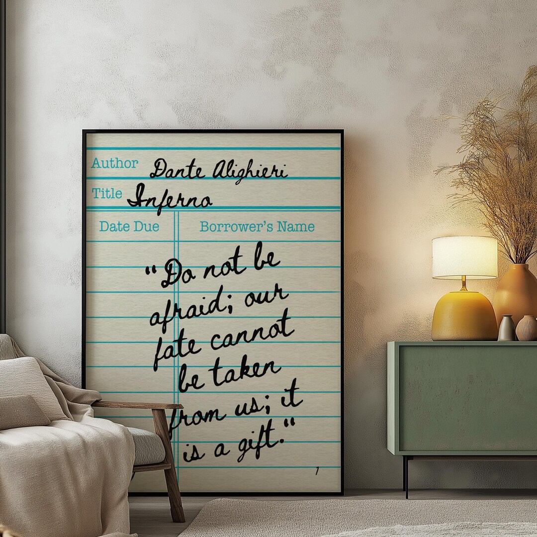 Fate is a Gift | Dante Inferno Quote Library Card Art | Literary Wall ...