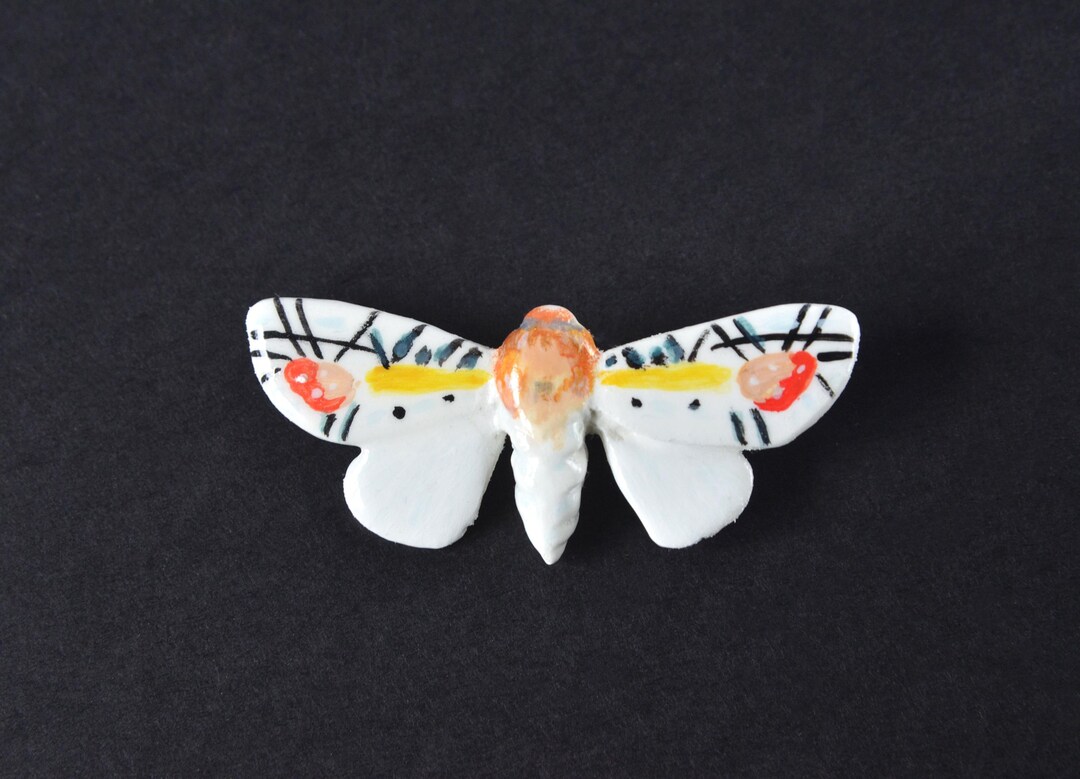 Hand-painted Clay Moth Brooch – Colorful Artistic Insect Pin, 70mm X 30 ...