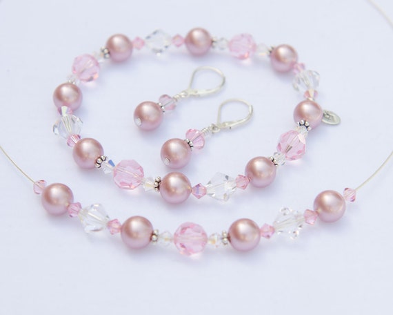 Pink Jewelry Set Pink Bridesmaid Gift With Swarovski® Crystal - Etsy