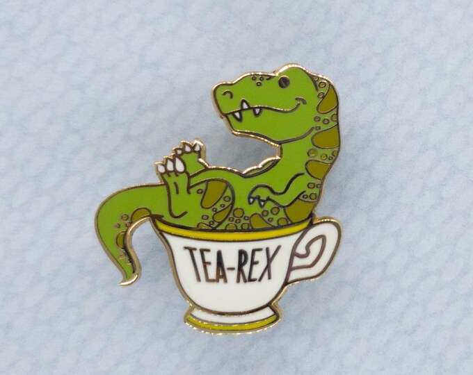 Tea Rex Hard Enamel Pin Funny Dinosaur Pun Metal Pin - Etsy