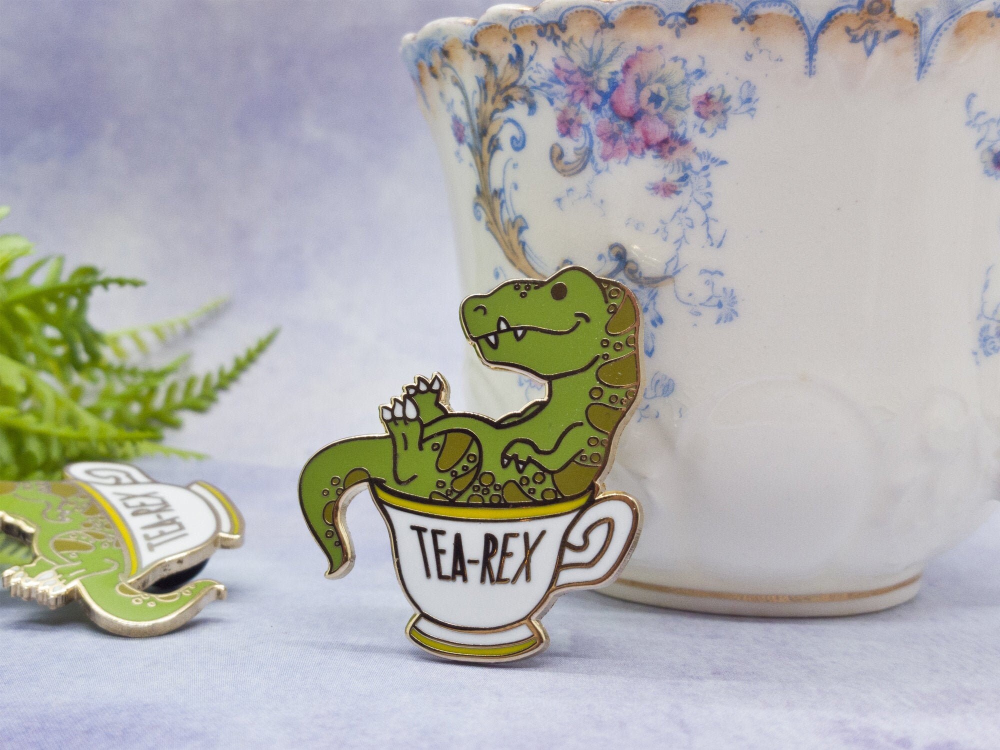 Tea Rex Hard Enamel Pin Funny Dinosaur Pun Metal Pin | Etsy