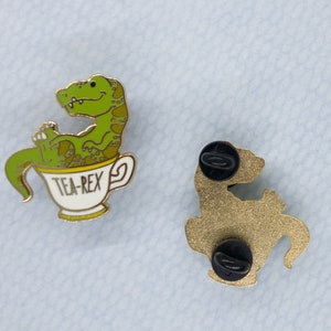 Tea Rex Hard Enamel Pin Funny Dinosaur Pun Metal Pin - Etsy