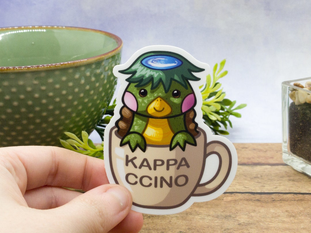Kappaccino Vinyl Sticker, Kawaii Kappa, Funny Cappuccino Coffee Pun ...
