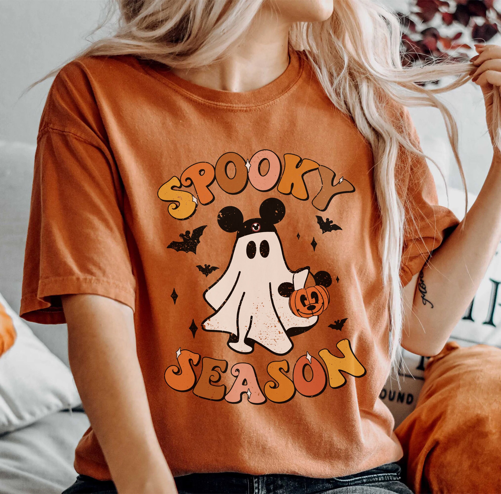 Retro Mickey Ghost Spooky Season Shirt Designed & Sold By Cherry Wang