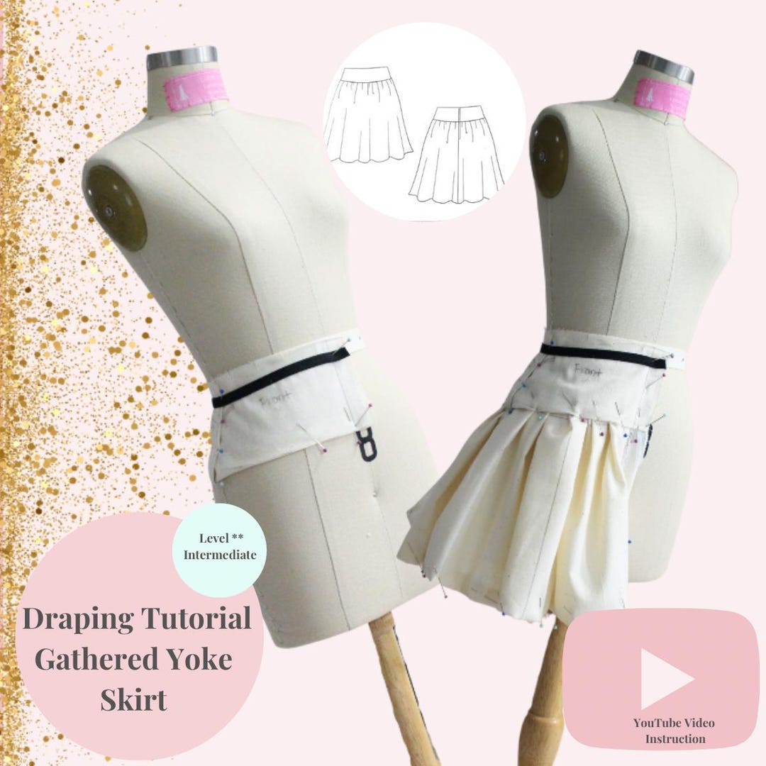 Gathered Yoke Skirt Sewing Pattern | Draping Tutorial (PDF Pattern ...