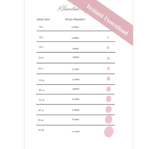 Rhinestone Size Chart, Hotfix Crystals, Ss5,ss7, Ss9, Ss10, Ss12, Ss16 ...