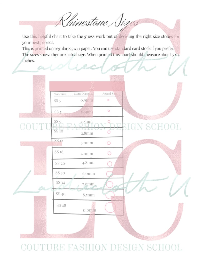 Rhinestone Size Chart, Hotfix Crystals, Ss5,ss7, Ss9, Ss10, Ss12, Ss16 ...