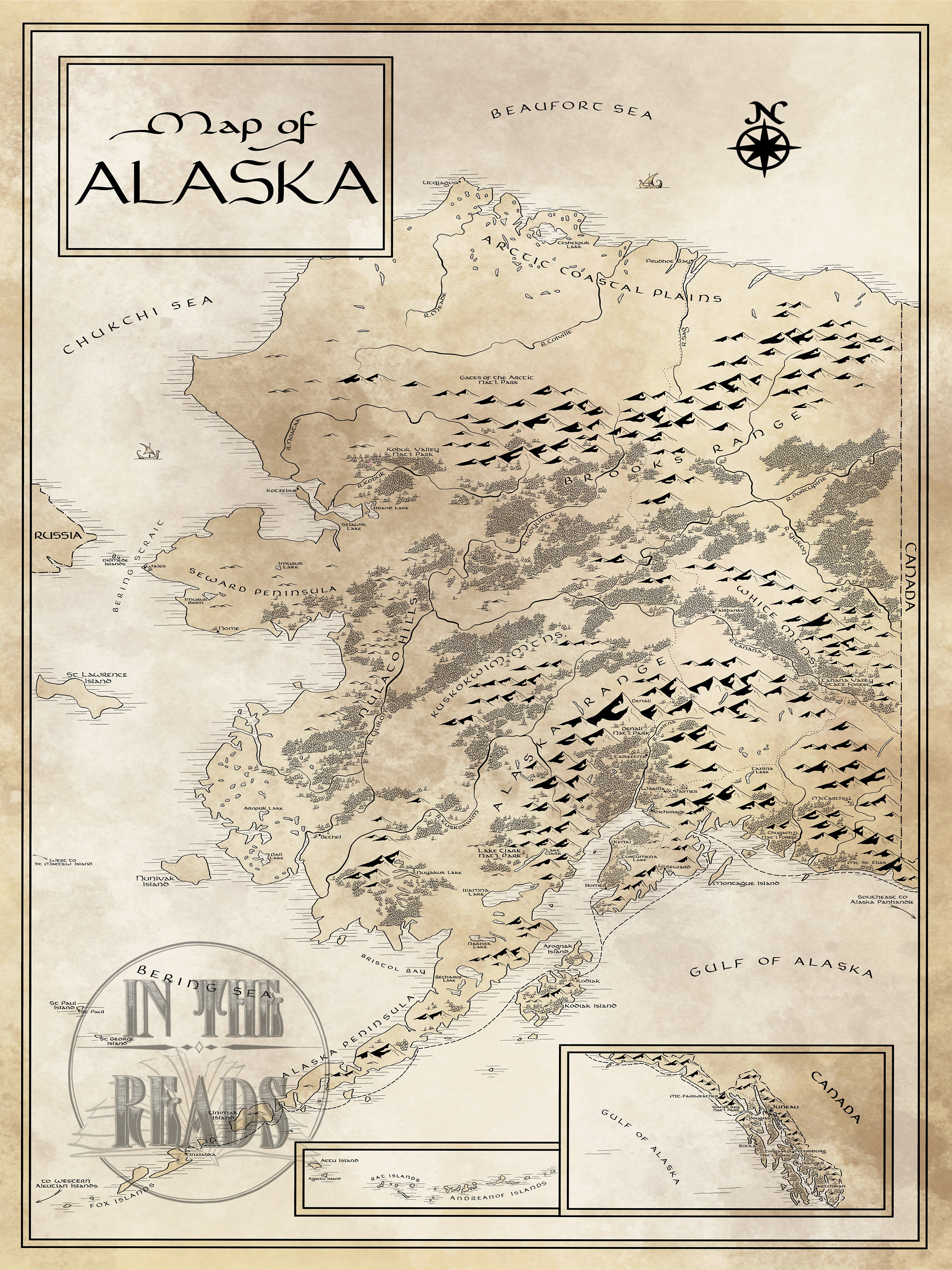 Alaska Map / Tolkien Inspired / Free US Shipping | Etsy