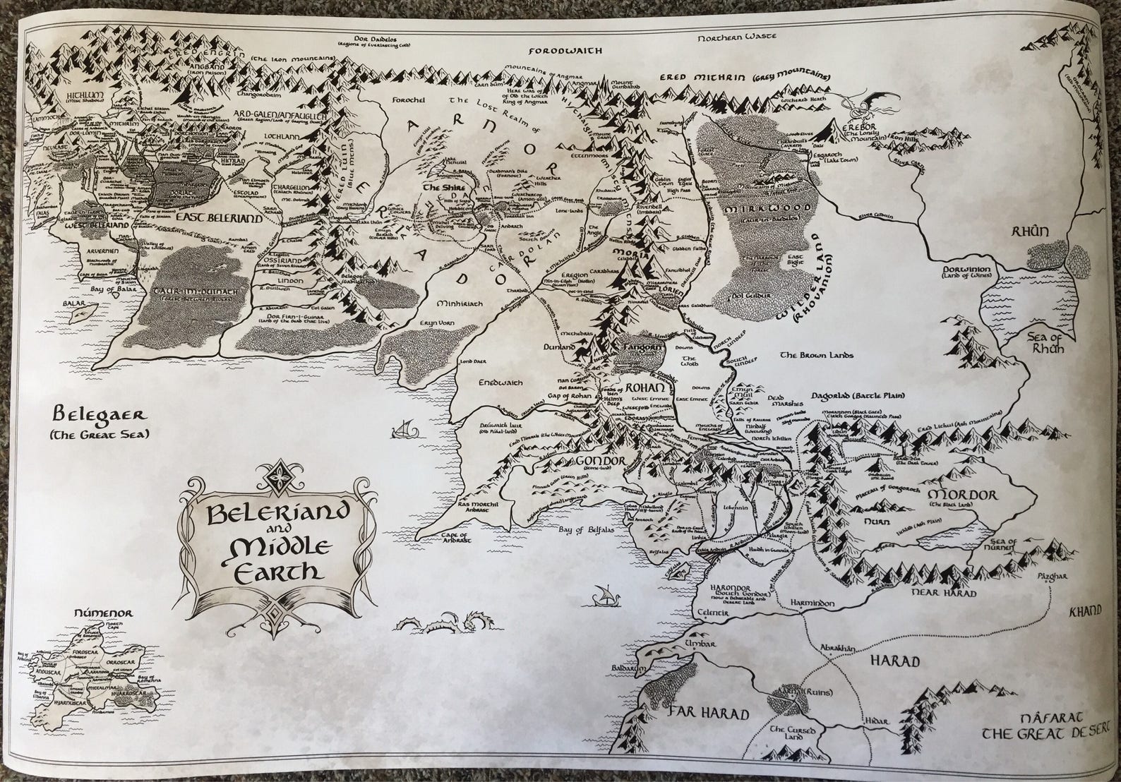 Middle Earth / Beleriand Map / 24x36 / Free US | Etsy