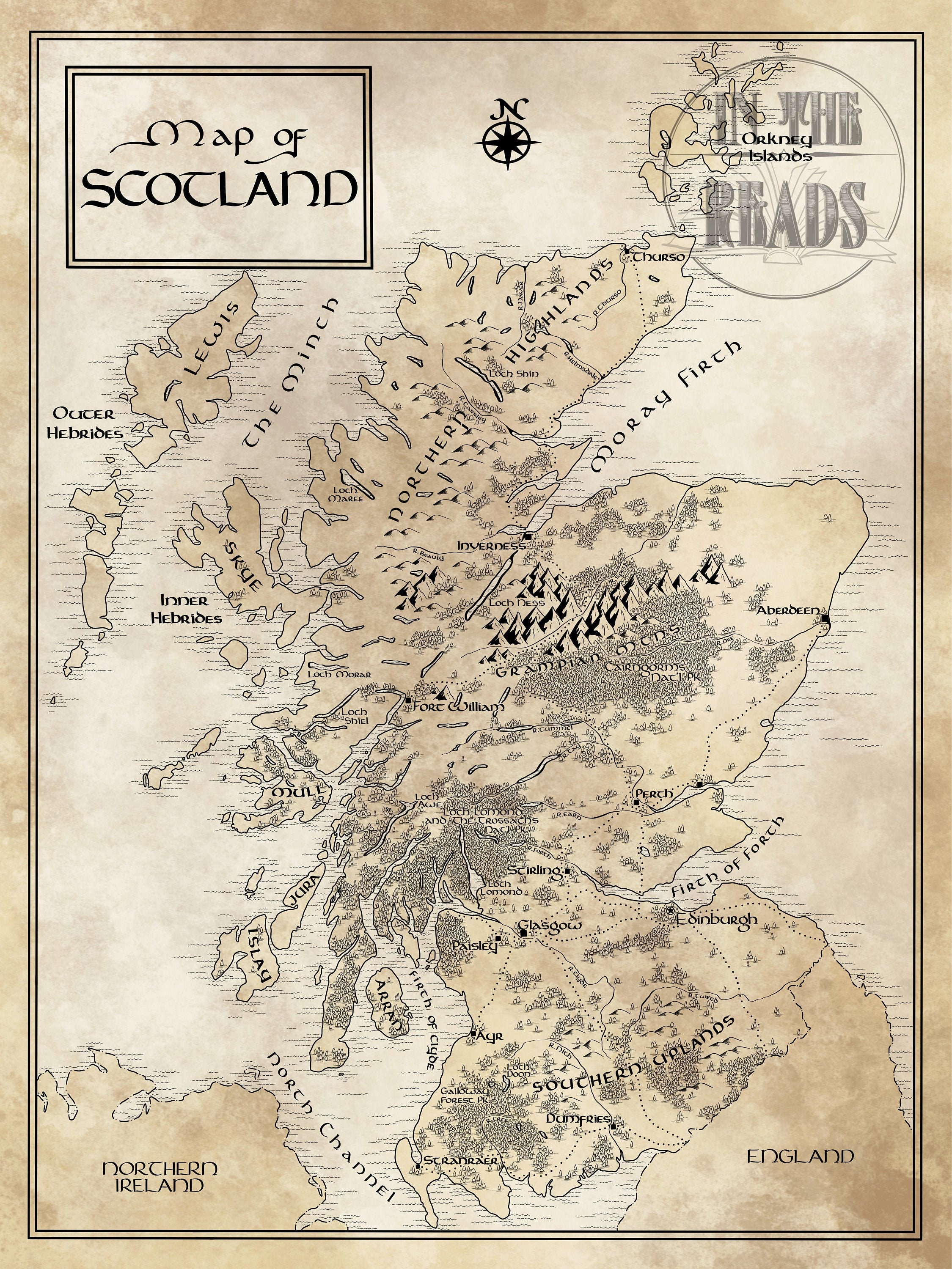 Scotland Map / Tolkien Inspired / Free US Shipping - Etsy