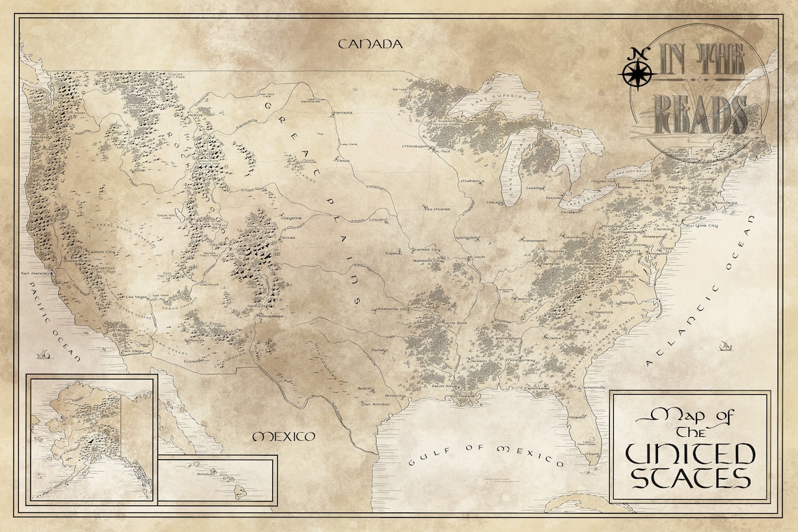 United States Map / Tolkien Inspired / Free US Shipping - Etsy