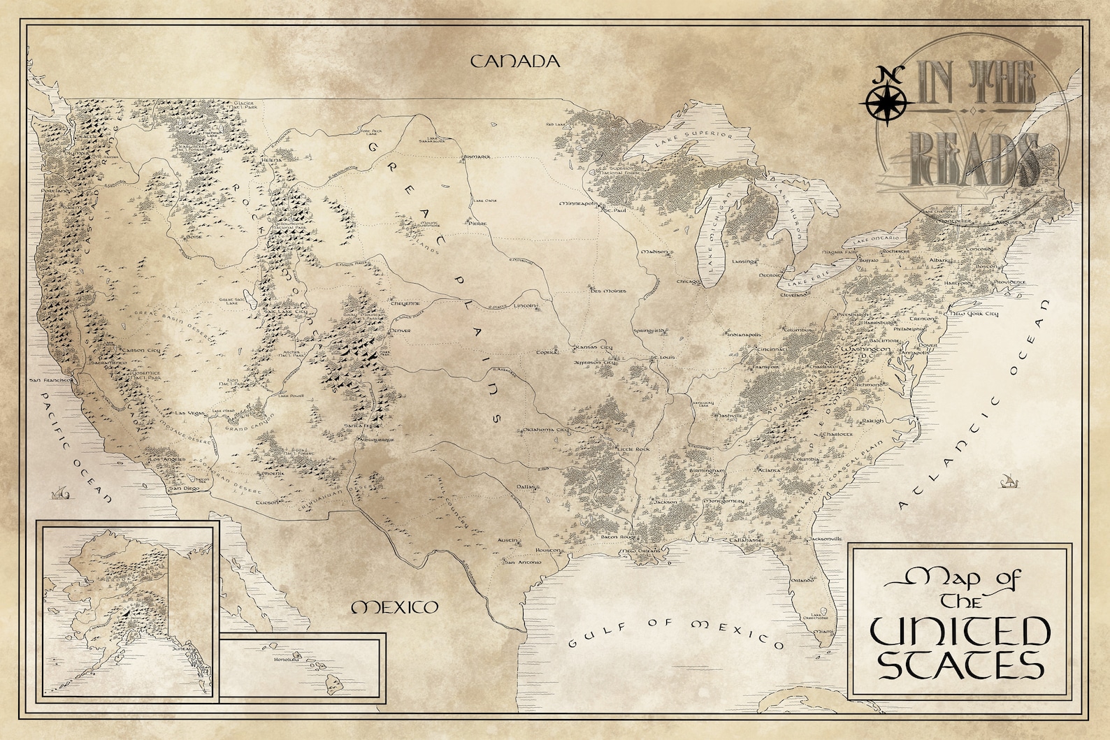 United States Map / Tolkien Inspired / Free US Shipping - Etsy