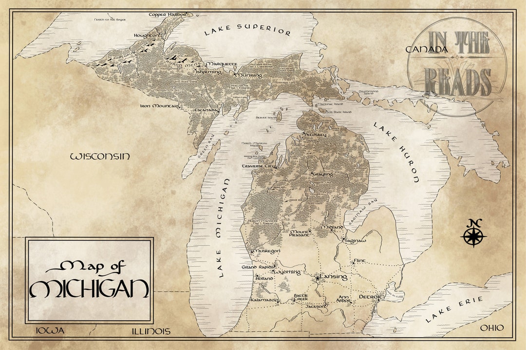 Michigan Map / Tolkien Inspired / Free US Shipping - Etsy