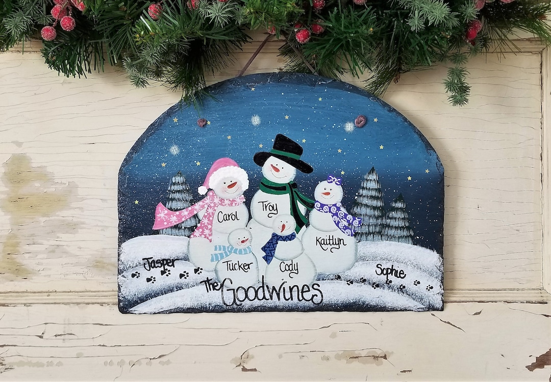 5 Snowman Family Sign, Custom Snowman Family, Hand Painted Snowmen ...