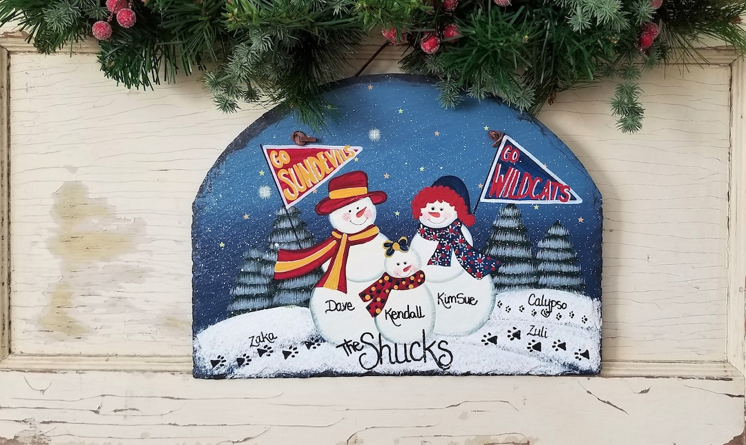 3 Snowman Family Sign, Custom Snowman Family, Hand Painted Snowmen ...