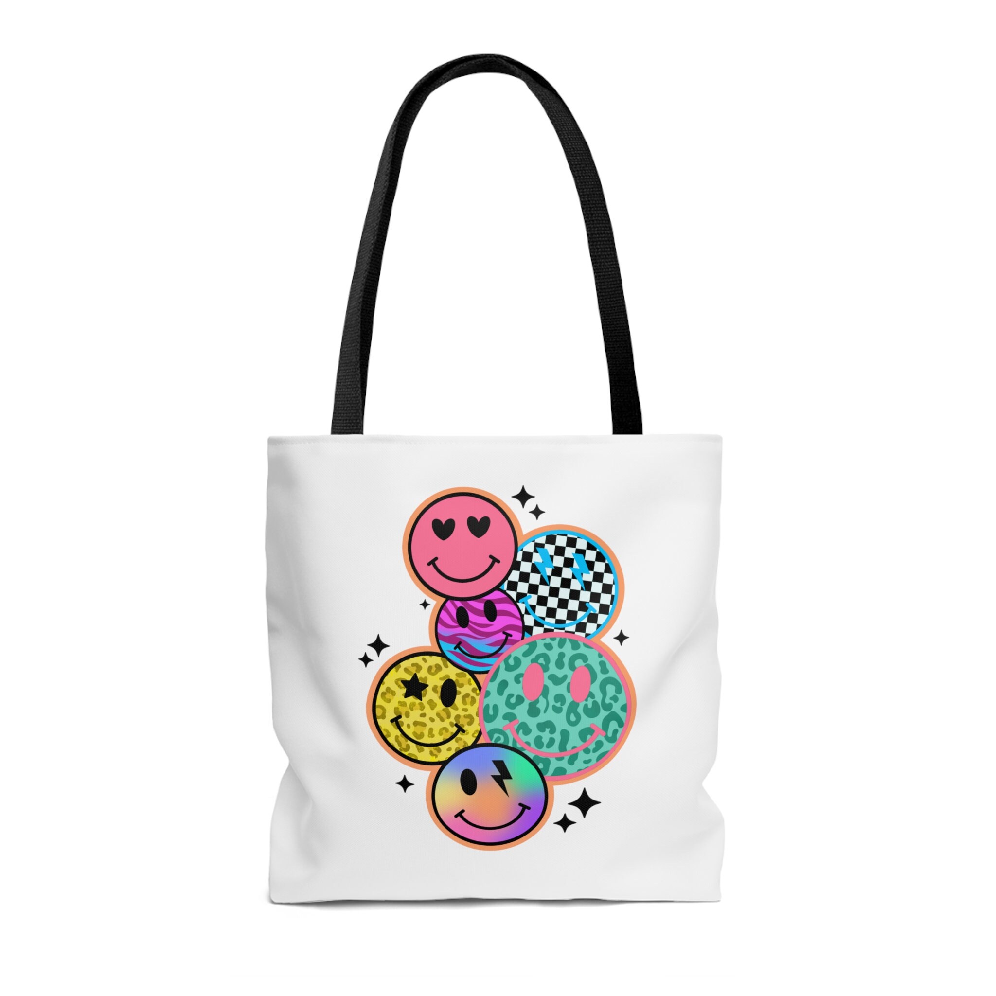 Patterned Smile Face Tote Bag, Colorful Retro Tote Bag, Fun Groovy ...
