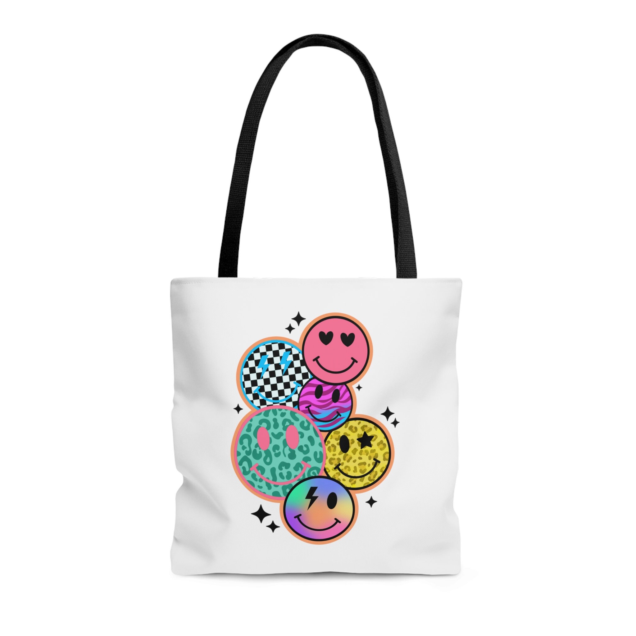 Patterned Smile Face Tote Bag, Colorful Retro Tote Bag, Fun Groovy ...