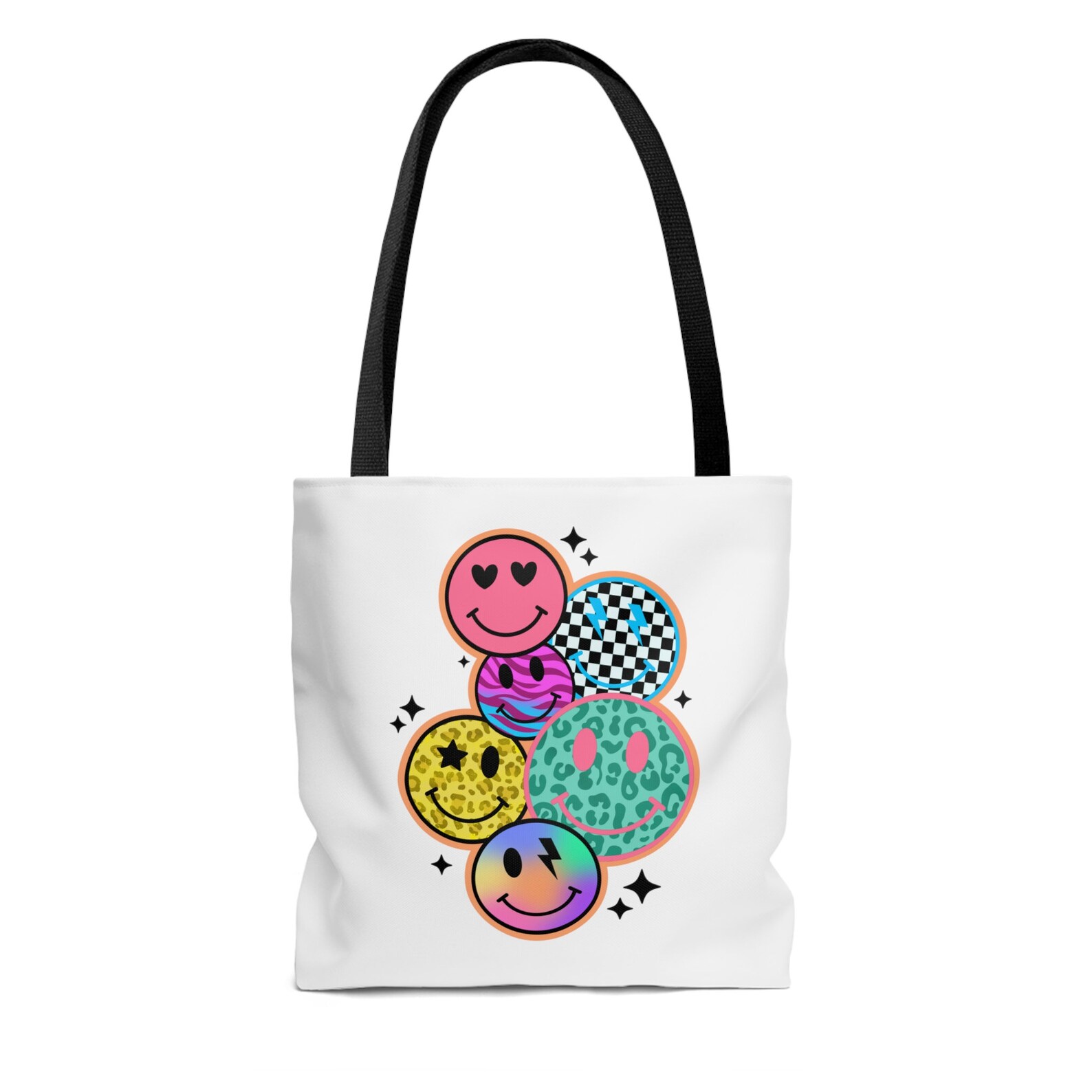 Patterned Smile Face Tote Bag, Colorful Retro Tote Bag, Fun Groovy ...